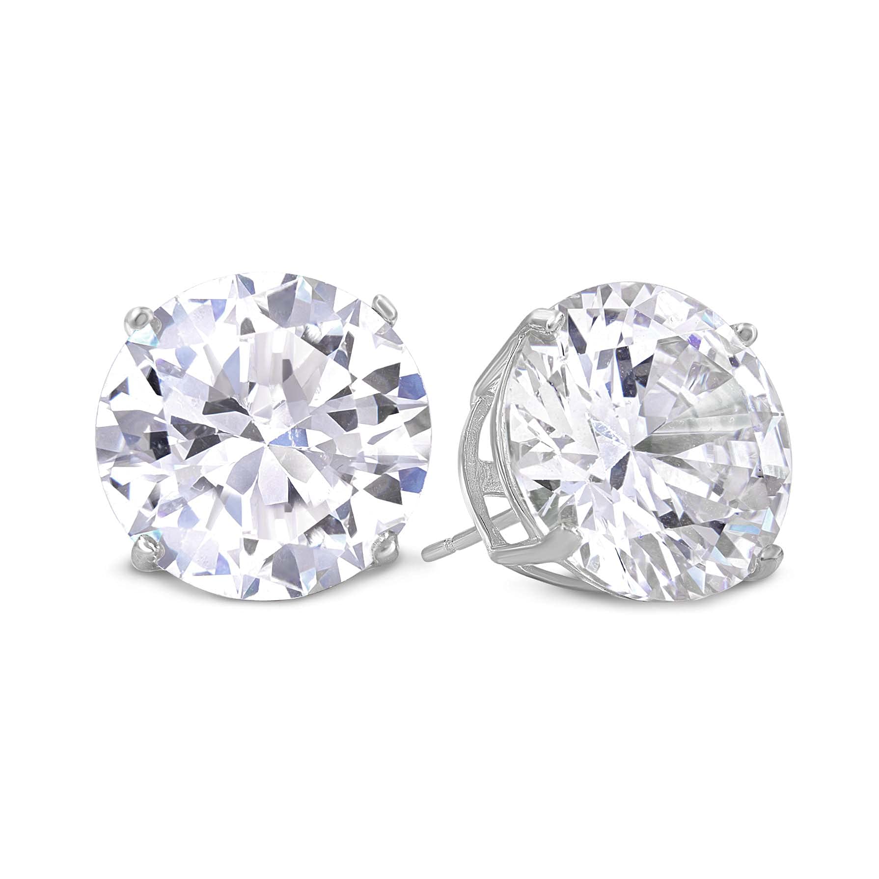 KEZEF Sterling Silver Cubic Zirconia Stud Earrings for Women & Men – Premium S925 Silver Studs – Hypoallergenic – CZ Silver Earrings - Size 12mm