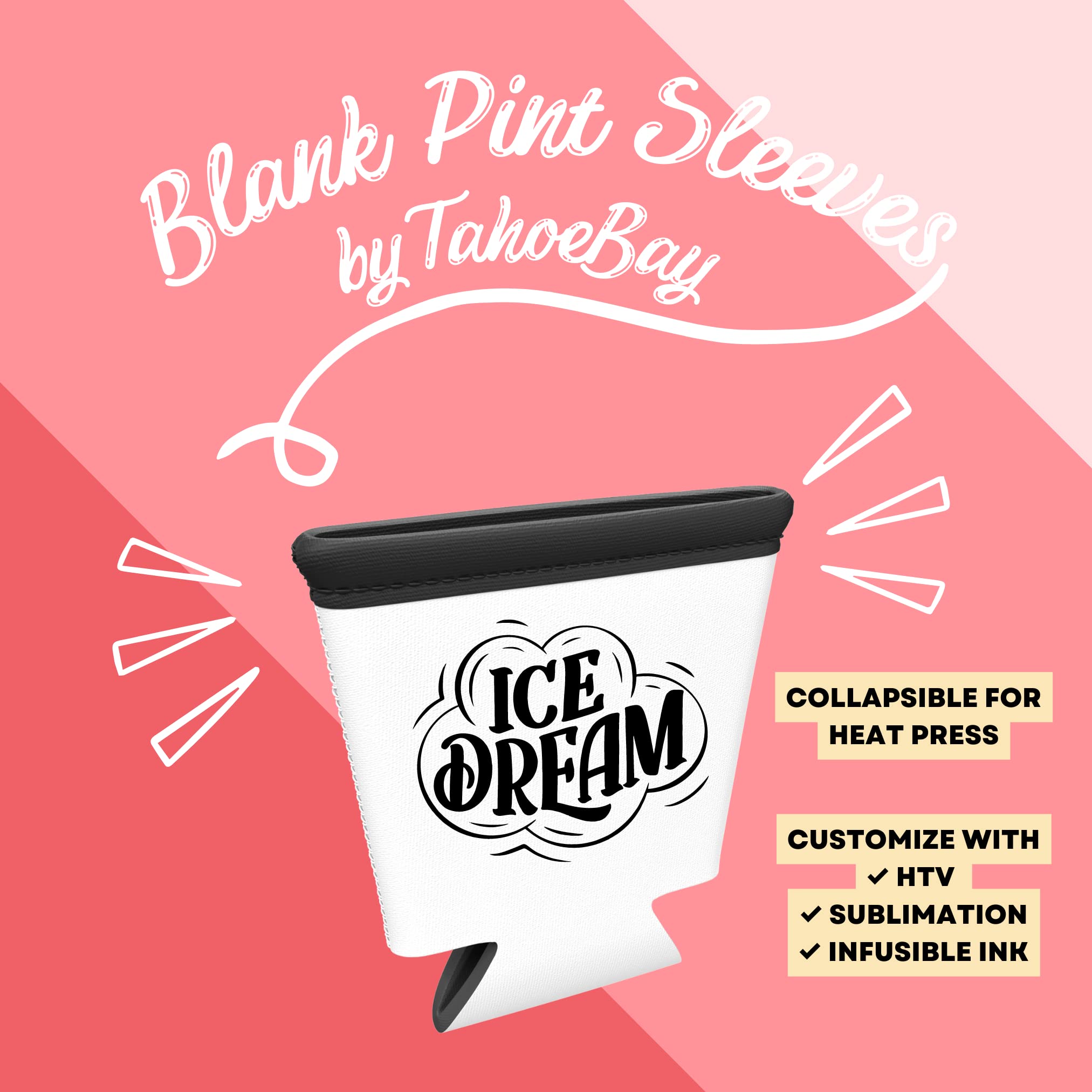 TahoeBay Blank Ice Cream Pint Sleeves (4-Pack) Extra Thick Insulated Neoprene Covers for Tapered Tubs, Customize with Heat Transfer Vinyl and Sublimation (White)