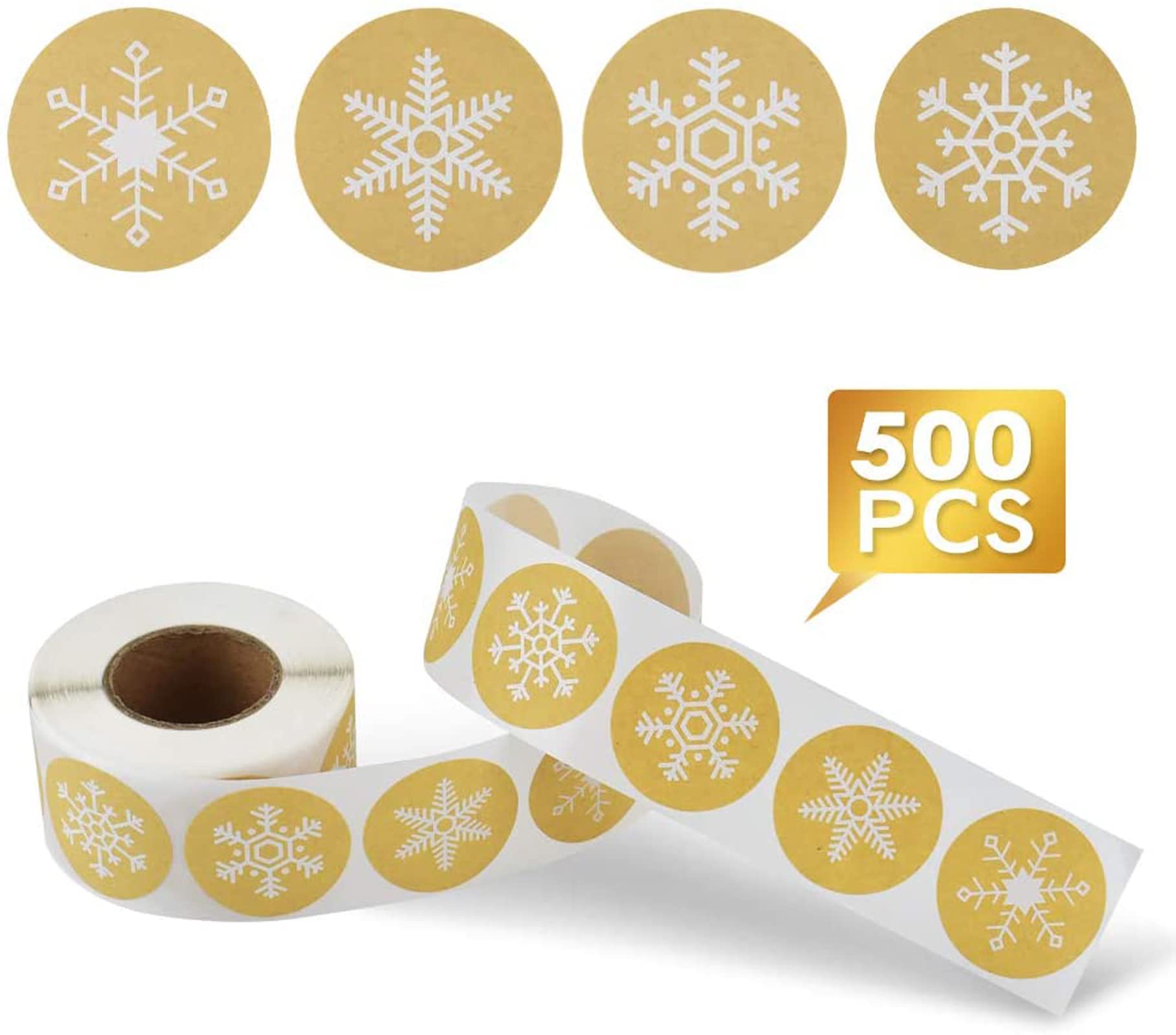 KATUMO Snowflakes Christmas Stickers, Holiday Stickers Envelope Stickers Family Classroom New Year Decor Presents Stickers 500Pcs Per Roll with 4 Different Designs