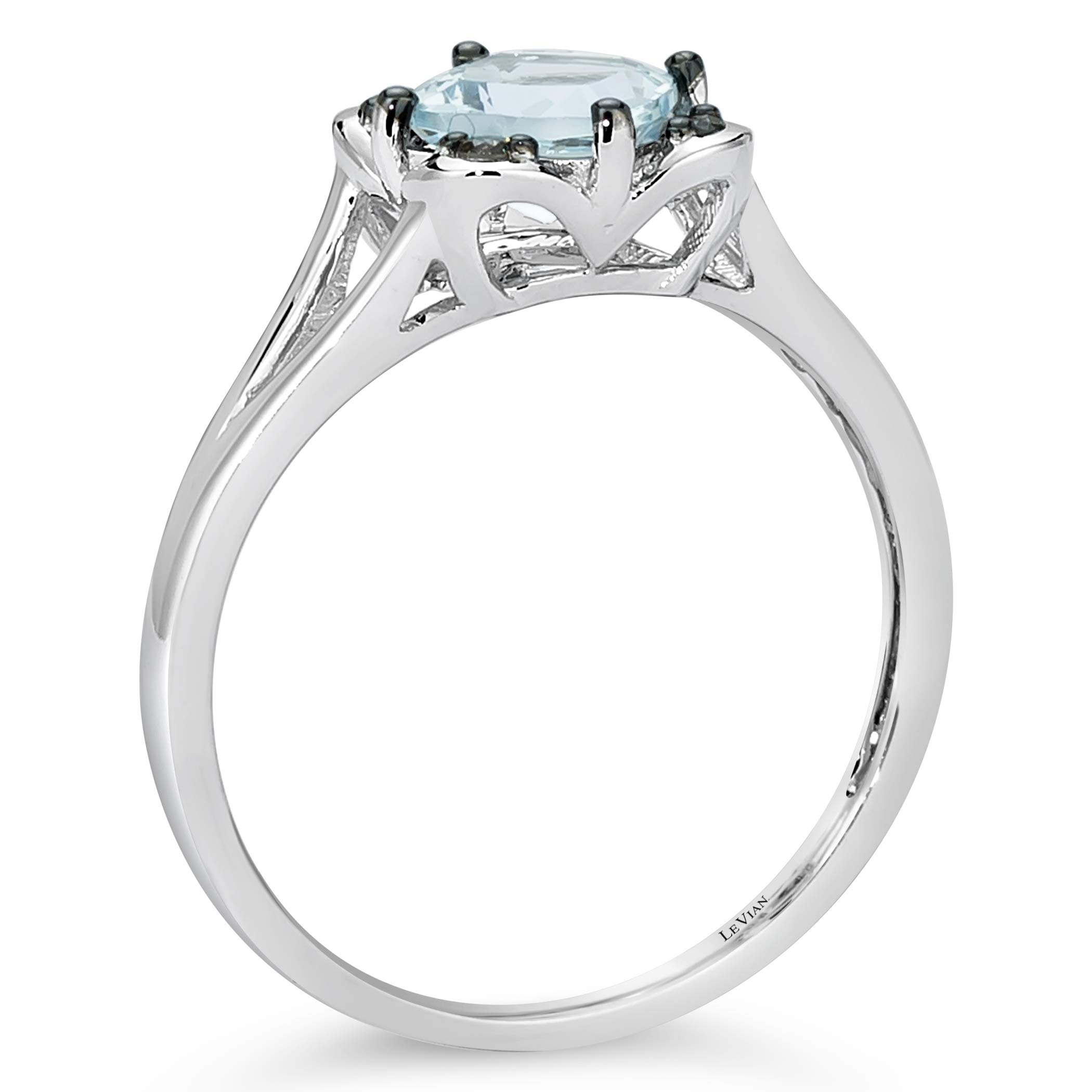 LE VIAN 14K White Gold, Cushion-Cut Aquamarine & Chocolate Diamond Accented Split-shank Ring (Fancy Brown Color, SI1-SI2 Clarity) - Size 6-1/4