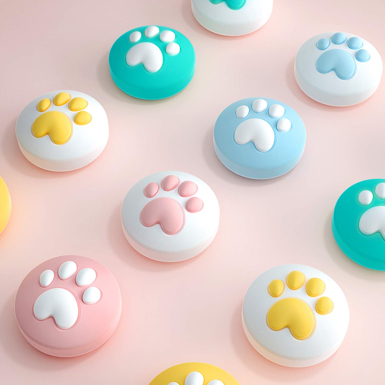 LEYUSMART 3D Thumb Grips Caps 4 PCS Cat Paw White Gray for Nintendo/Playstation/Xbox, Joycon Grip Caps Analog Stick Button Cover