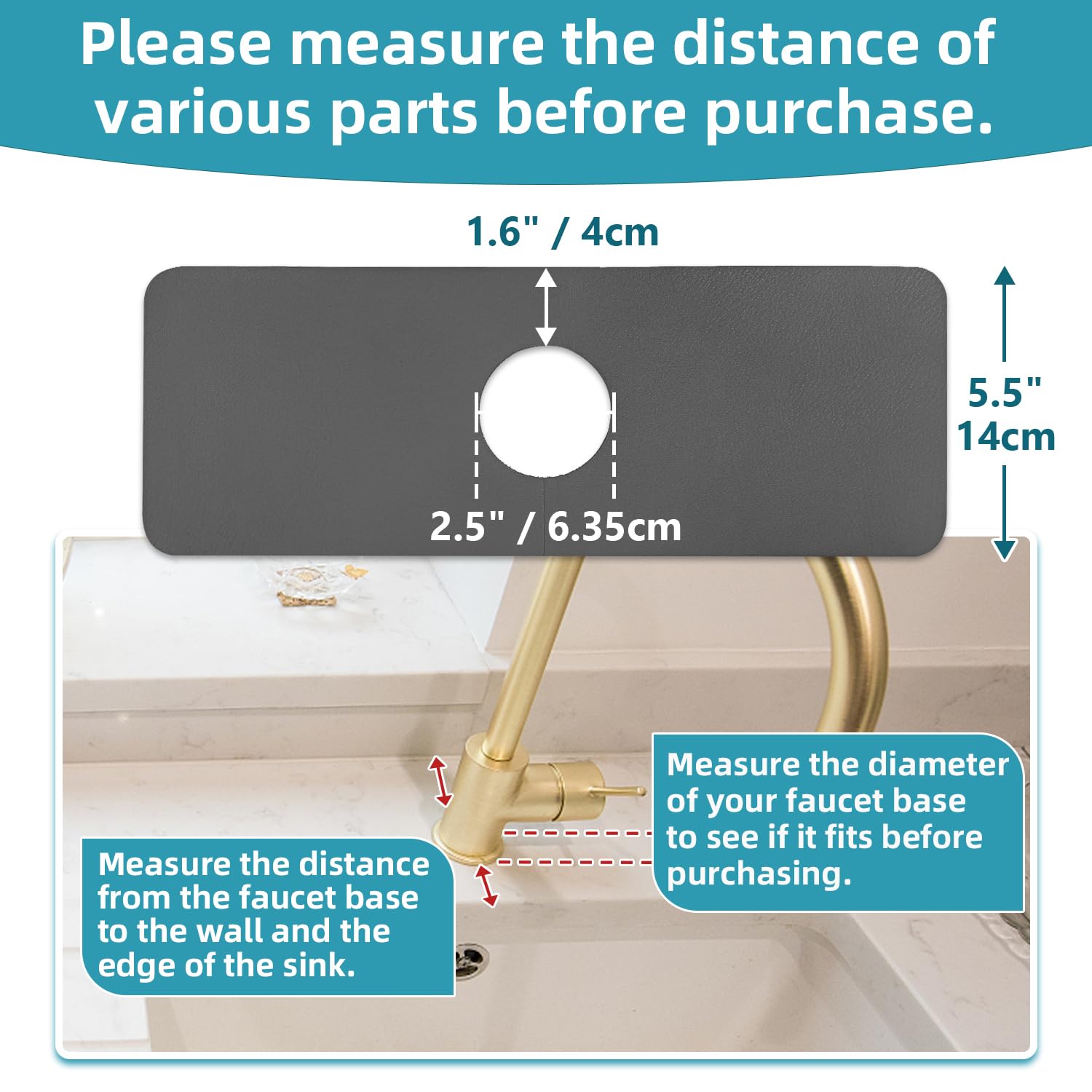 LOPNUR Faucet Mat for Kitchen Sink, 14.5 inch Cuttable Sink Water Splash Guard Behind Faucet, Kitchen Sink Faucet Mat Splash Guard with Super Absorbent Diatomite 14.5''x5.5'' (Grey, 1 Pack)
