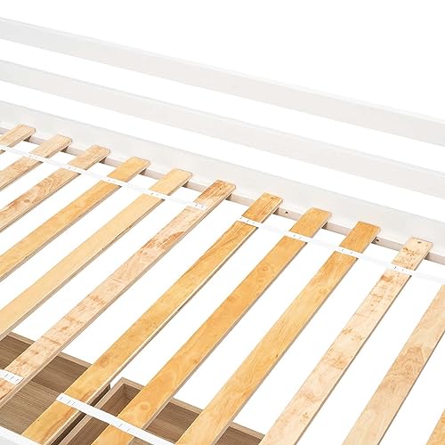 Twin Size Wooden Daybed Frame with 2 Storage Drawers, Multifunctional Sofa Bed with Wood Slat Support for Living Room Boys Girls Adults, No Spring Box Needed, Space Saving (White)