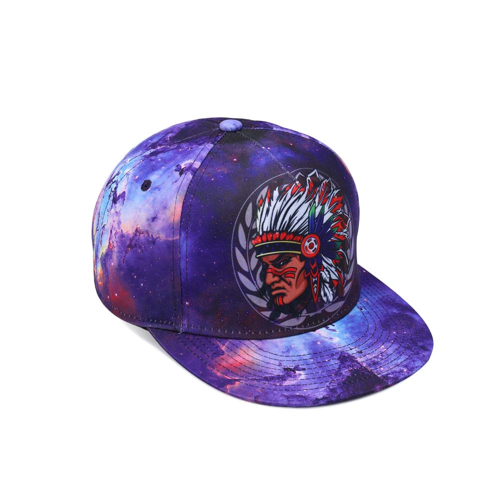 Quanhaigou Purple Galaxy Snapback Hat Unisex Adjustable Hat 3D Indian Printed Hip Hop Flat Bill Brim Baseball Cap