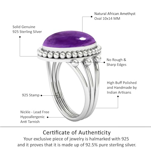 JEWELOPORIUM 925 Sterling Silver Ring for Women Purple Real Amethyst Gemstone Fashion Silver Ring Size 8.5 Christmas - Gift Boho Jewelry