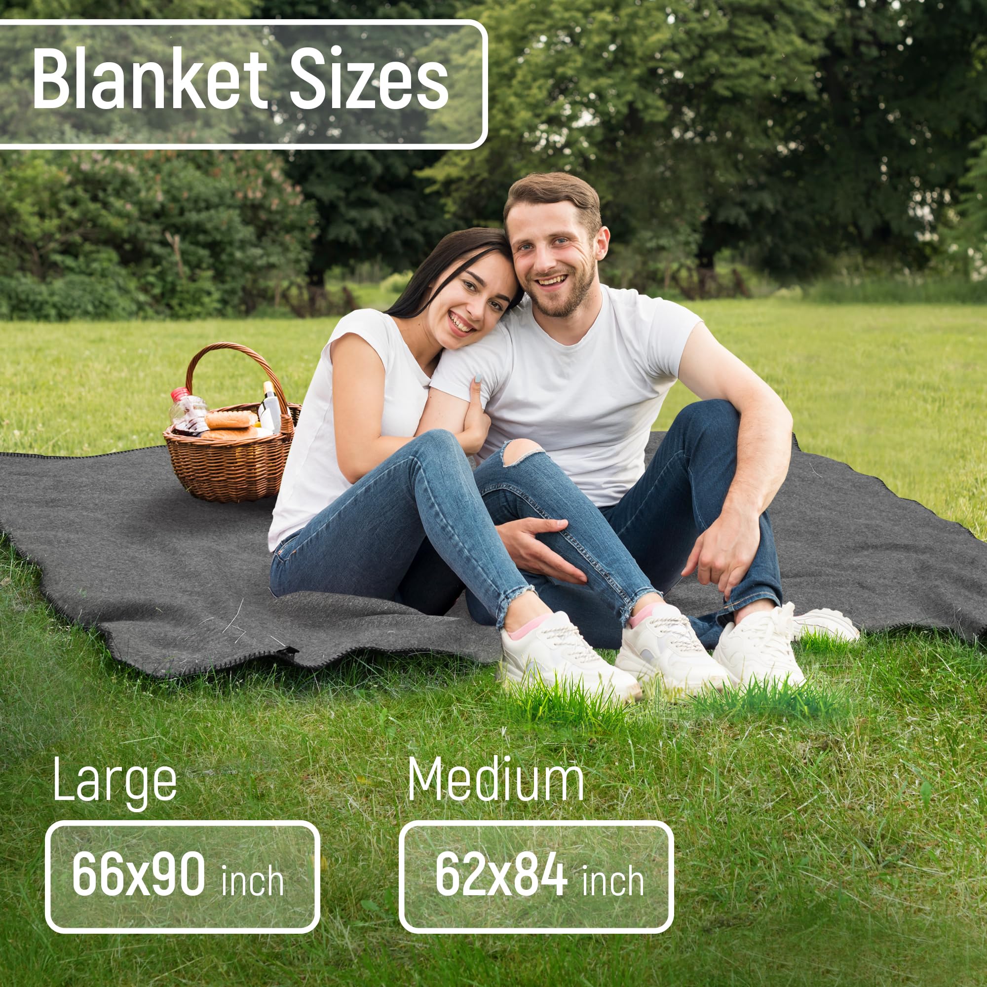 Jmr Usa Inc. Military Wool Blanket for Camping and Everyday Use, Fire Retardant Extra Thick and Warm Outdoor Wool Blanket, 70% Wool, Grey, Size 62X84.