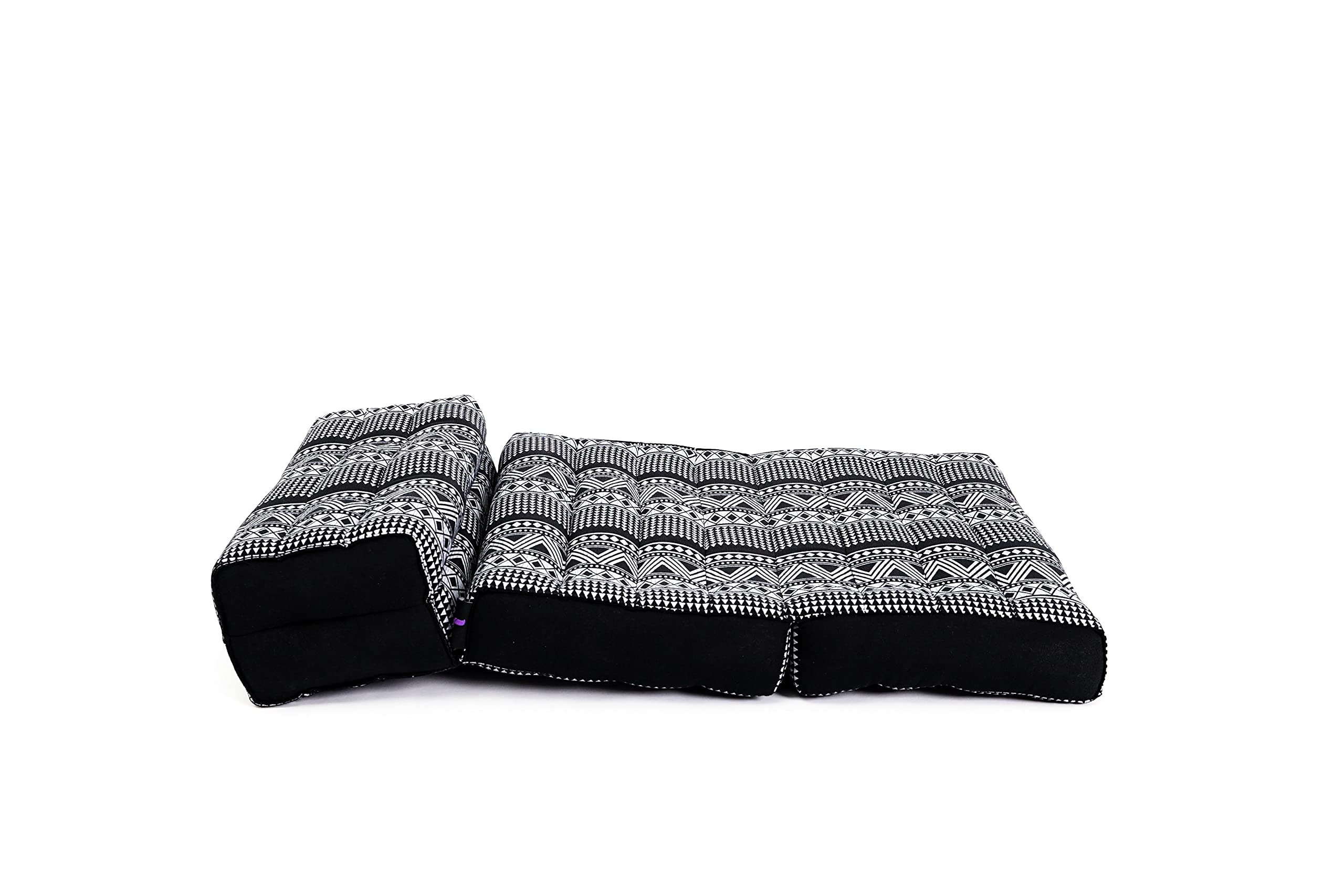 Leewadee Foldable Floor Mattress β 2 in 1 Floor Meditation Mat for Yoga and Relaxation, Seating Futon with Kapok, 20 x 28 inches, Black White