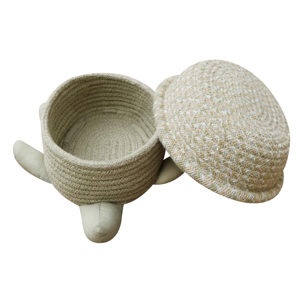 Lorena Canals Basket for Kids Baby Turtle. Olive Ivory Natural Size: 4" x 10" x 9"