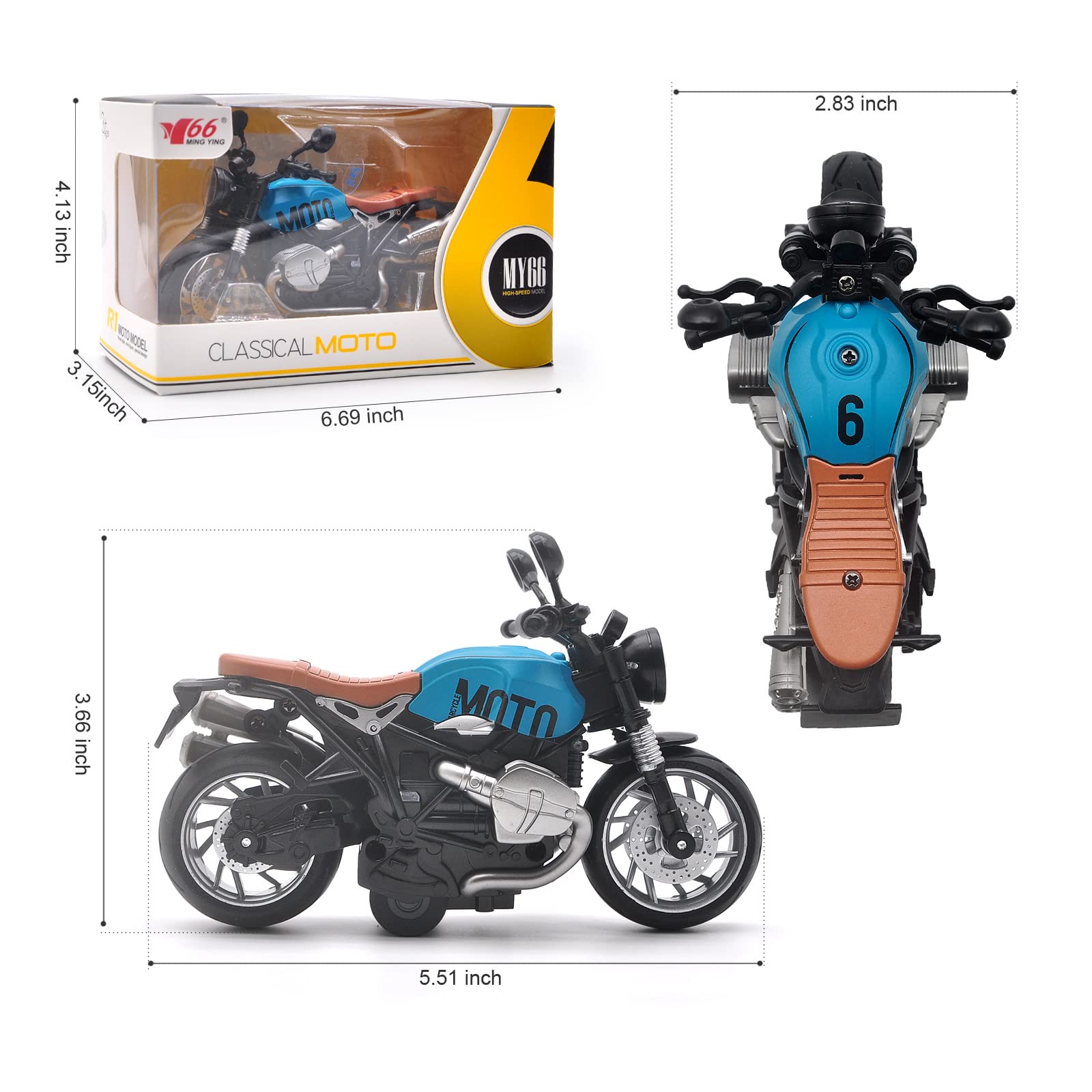Motorcycle Toys for Kids - Pull Back Toy Motorcycle Model 1/12 Scale with Lights and Sounds, Die-Cast Motorcycles Toy for Boys Kids Age 3-12 Year Old (Blue)