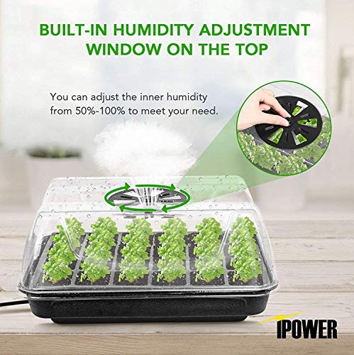 iPower Seed Starter Germination Kit Seedling Propagation Tray with Heater 5in Vented Humidity Dome and Digital Heat Mat Thermostat Combo, Black