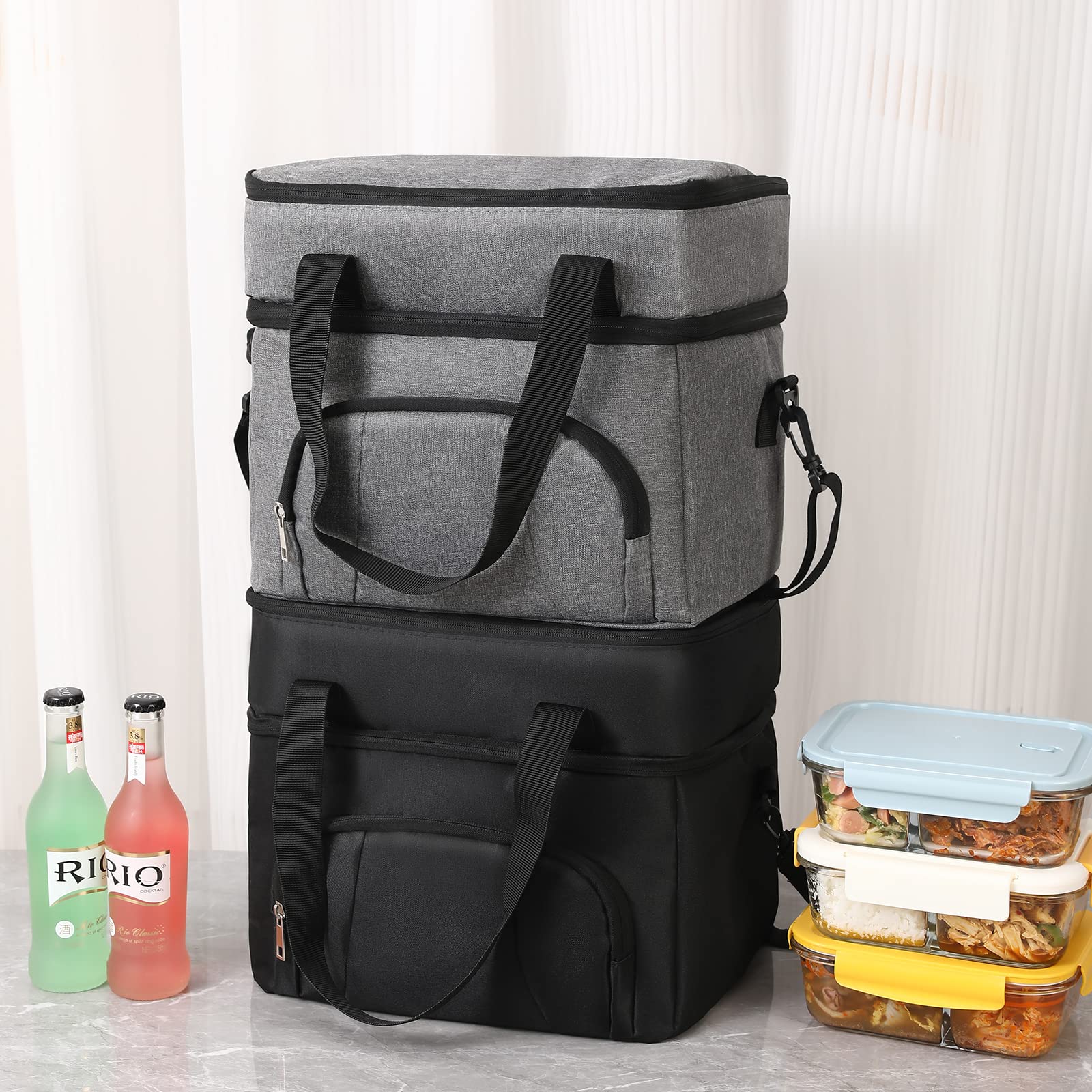 jeadwwr 24L Lunch Bag Large Lunch Box for Men Women Double Deck - Leakproof Insulated Soft Large Adult Lunch Cooler Bag for Work