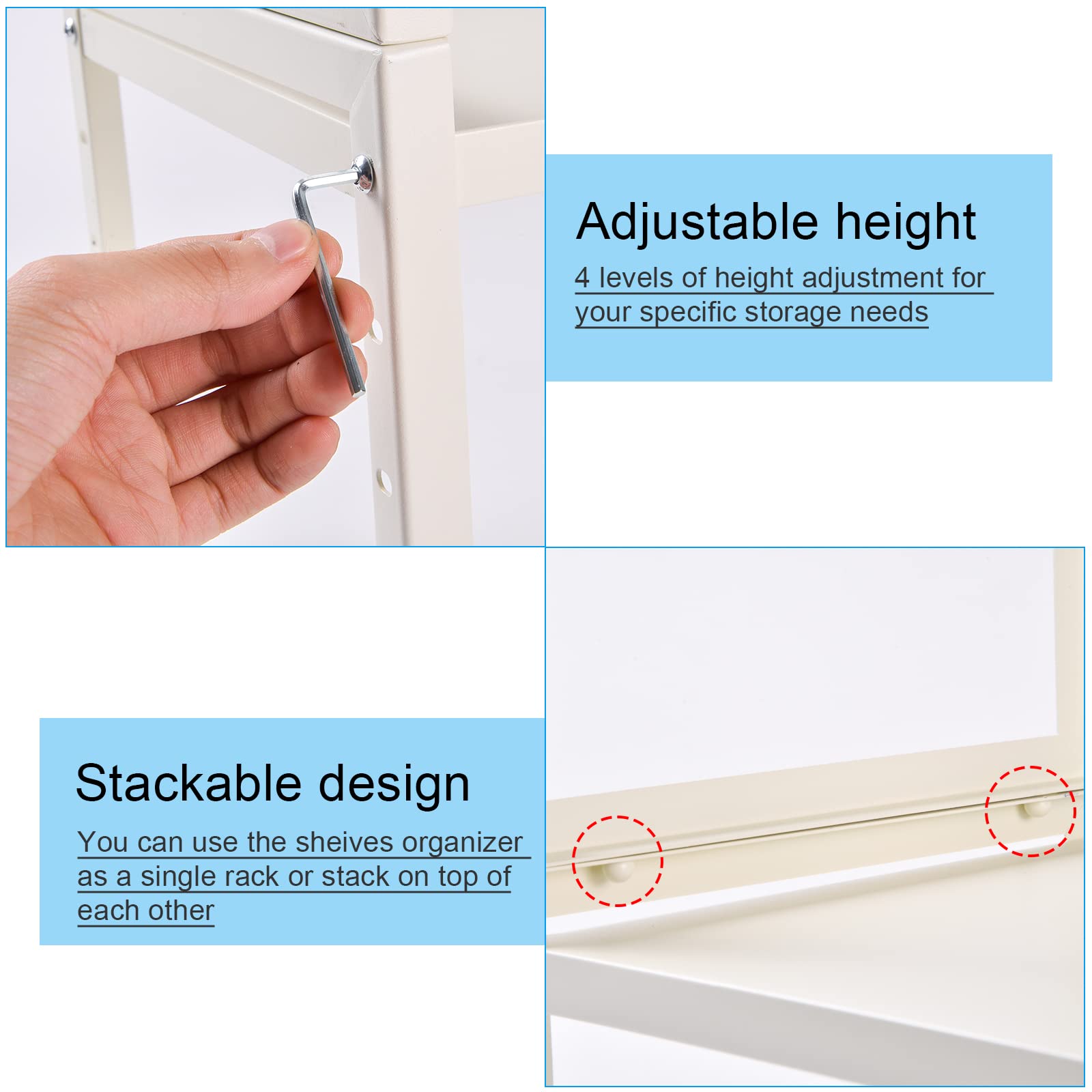 lonpute Expandable Cabinet Shelf Organizers,Adjustable Height Cabinet Cupboard, Kitchen Counter Shelves, Stackable, Expandable, Metal(White - 2 Tier)