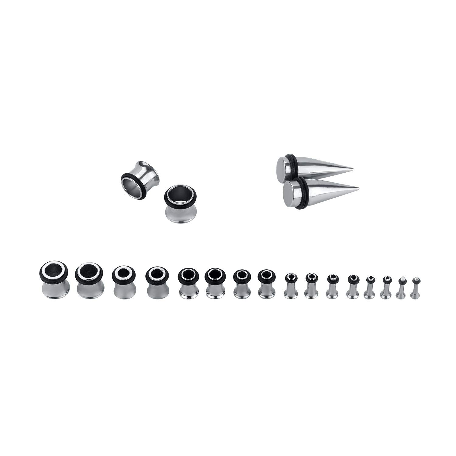 LEFVNPETS 36PC Gauges Ear Stretching Kit Stainless Steel 14G-00G Gauges for Ear Plugs Tunnels and Taper Set Gauges Set Expanders (Stainless Steel)