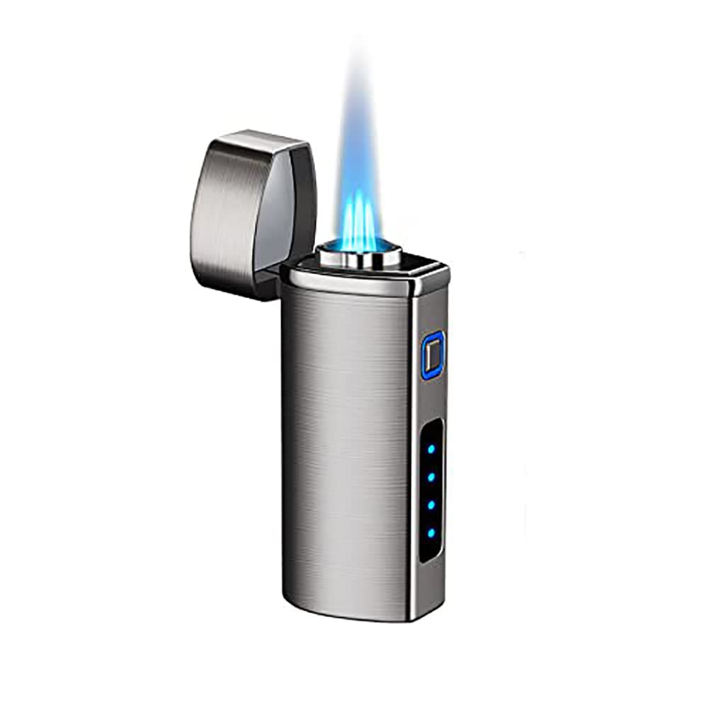 Jet Torch Lighter, Windproof Butane Lightr with LED Light USB Rechargeable Lighters, Great Gift Idea for Men Women (Butane Not Included) (One Size,Silver)