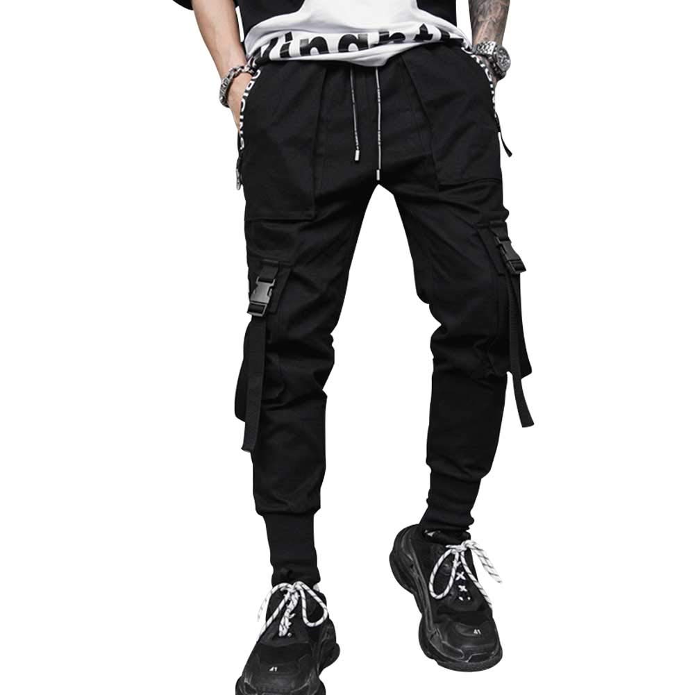 HONIEE Men's Hiphop Punk Jogger Sport Harem Pants Cargo Pants (Black#2, Waistline:29-31)…