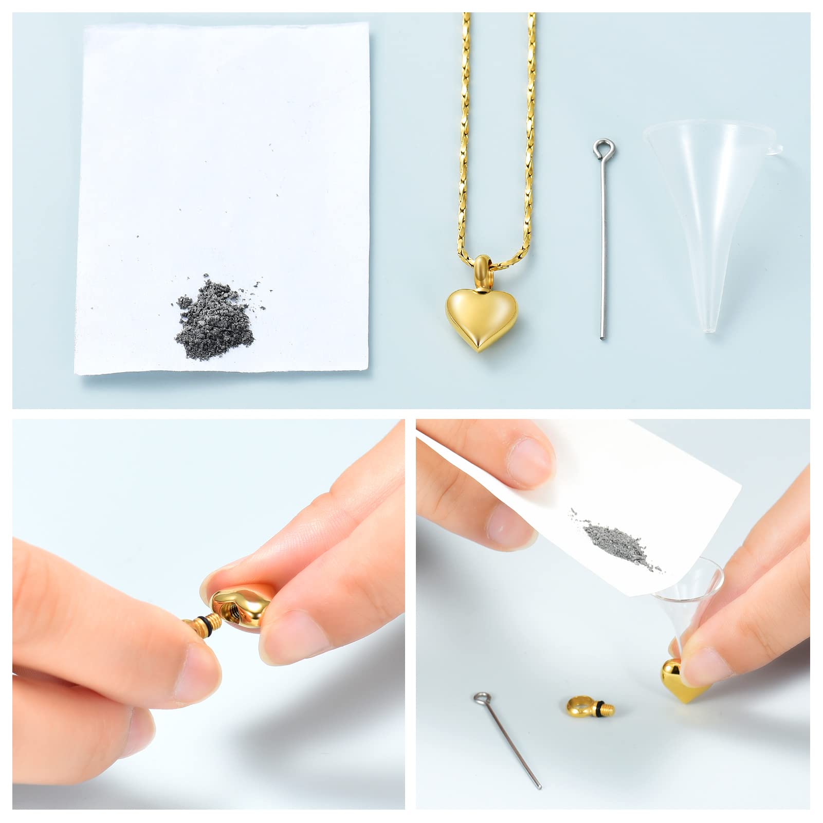 Imrsanl Small Heart Cremation Urn Necklace for Ashes Stainless Steel Memorial Ash Pendant Keepsake Jewelry (Gold)
