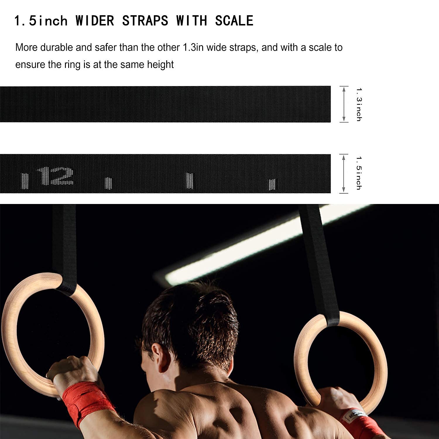 Kdpranky Wooden Gymnastics Rings, 1500lbs Pull Up Equipment with 15ft Heavy Duty Straps, Non-Slip Training Gym Rings for Home Gym Full Body Workout