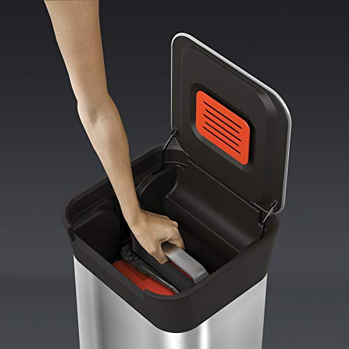 Joseph Joseph Intelligent Waste Titan Trash Can Compactor Kitchen Bin with Odor Filter, Holds up to 60L After Compaction, Stainless Steel, 20L