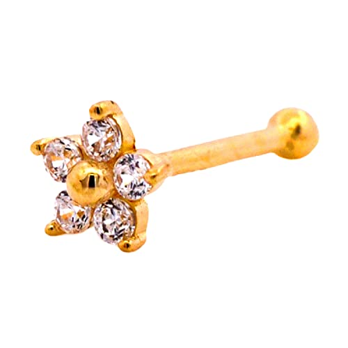 JEWELRITZY Nose Piercing Stud 3mm Flower with Cubic Zirconia 14k Gold Ball Bone End Cartilage Jewelry