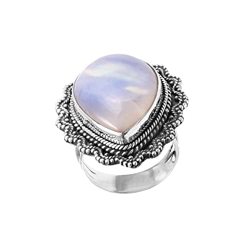 Queen look rainbow moonstone Bohemian gemstone ring 925 sterling silver ring band Women silver jewelry (9)