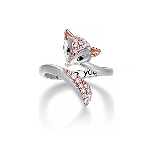 LONAGO Fox Ring 925 Sterling Silver Cute Animal Fox Stacking Ring Lucky Jewelry for Women (Size 8)