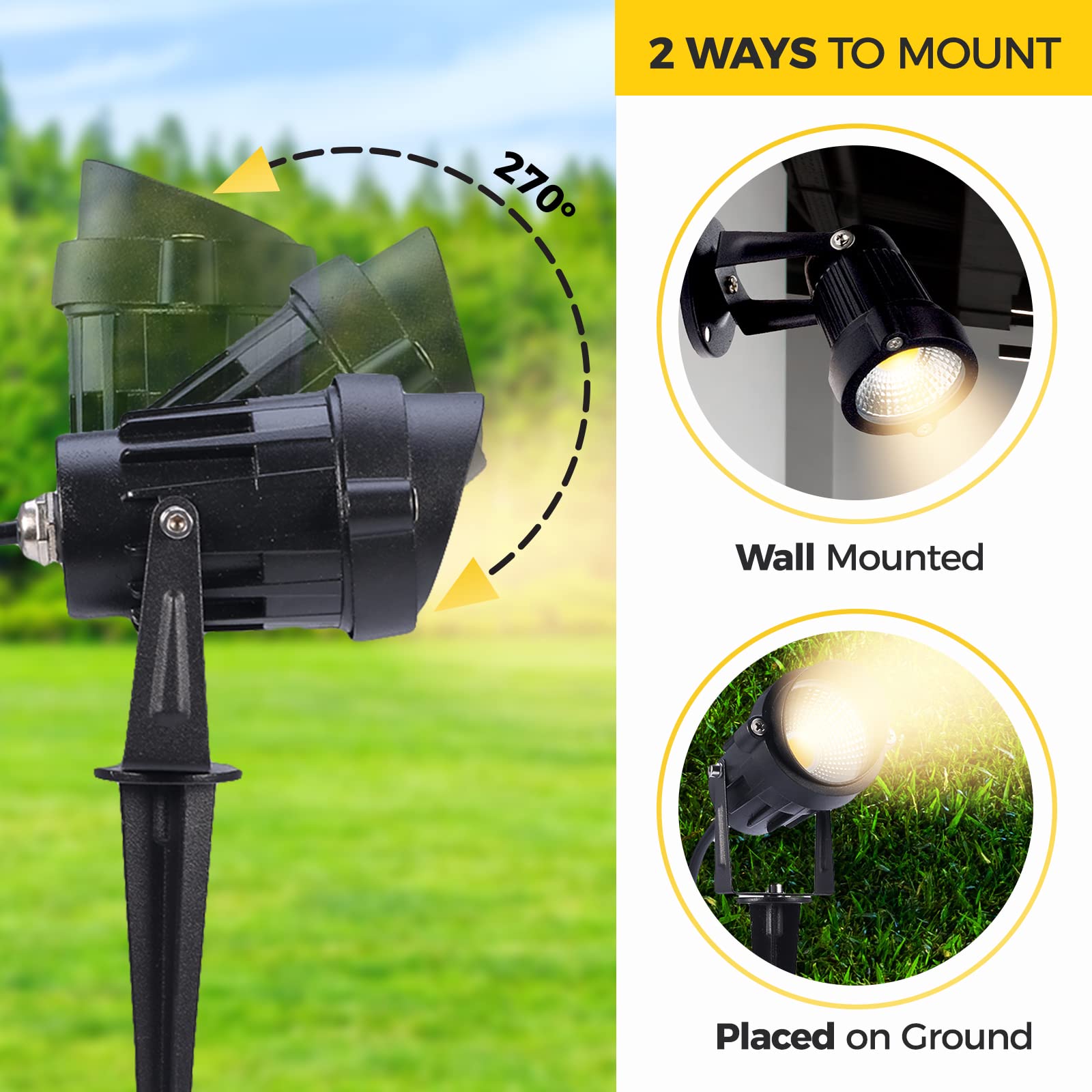 LCARED Outdoor Landscape Lighting 10W,120V AC,Warm White Waterproof LED Landscape Lights for Yard,Patio,Lawn, Wall, Flood,Driveway,Tree Lighting,Metal Ground Stake (2 Packs)