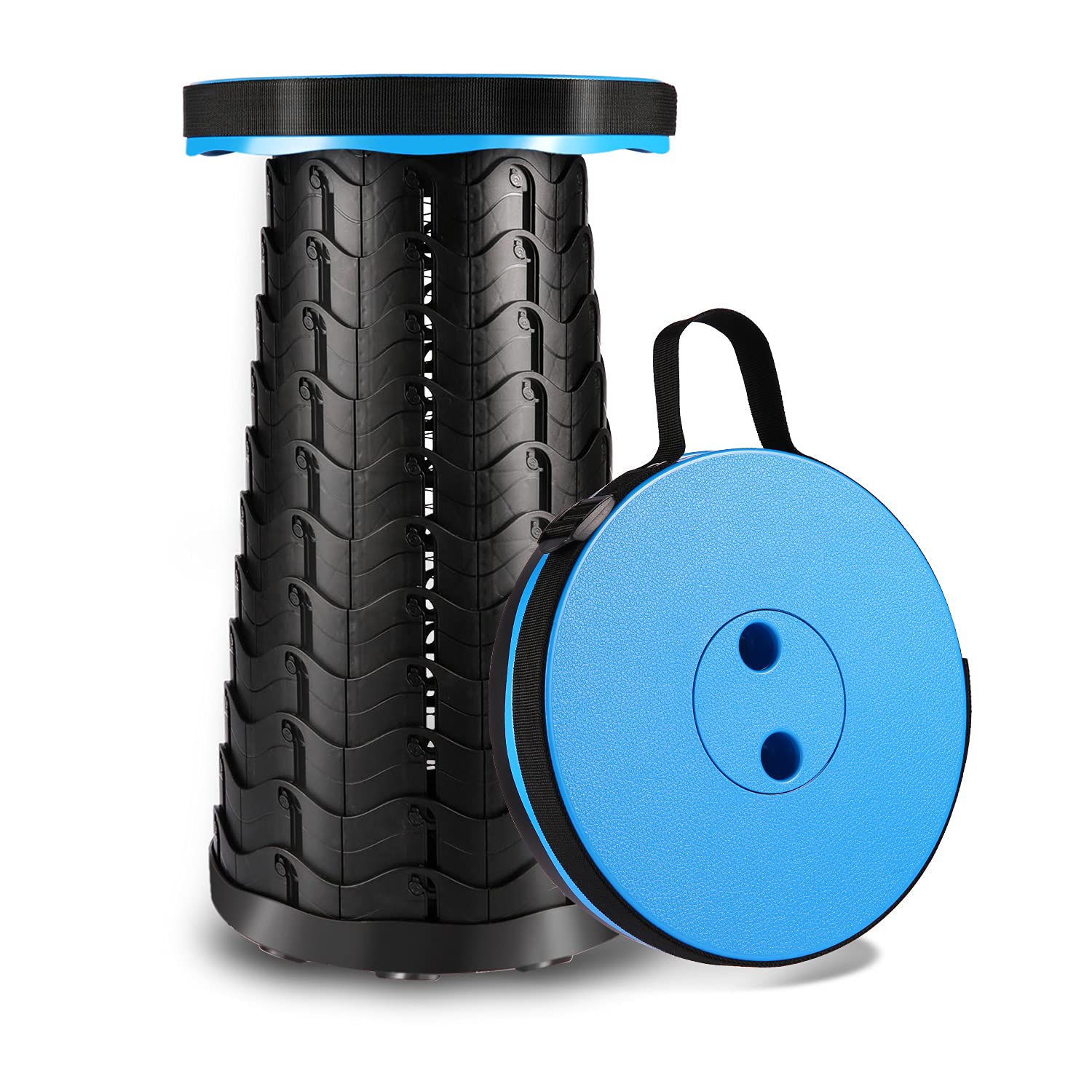 Miiuewuo Portable Telescoping Stool, 2nd Gen Upgraded Collapsible Stool with Max Load Capacity 400lbs, Adjustable Lightweight Stools for Camping/Garden/Fishing/Hiking/Travel/BBQ (Blue)