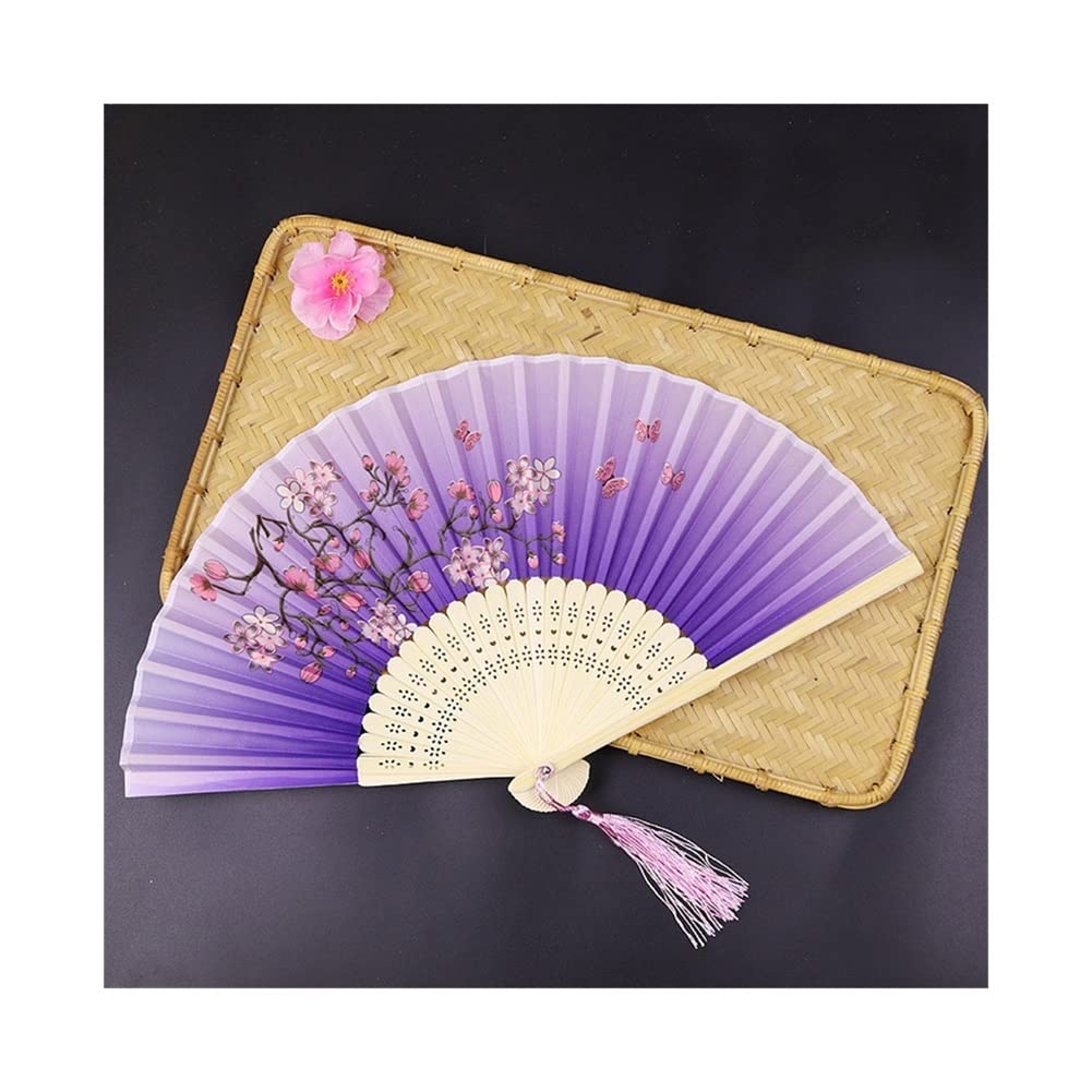 PBLCYUT Chinese Style Fan Pattern Folding Dance Wedding Party Lace Silk Folding Hand Held Flower Fan Women Photo Prop Tool Art Craft (Color : 11)