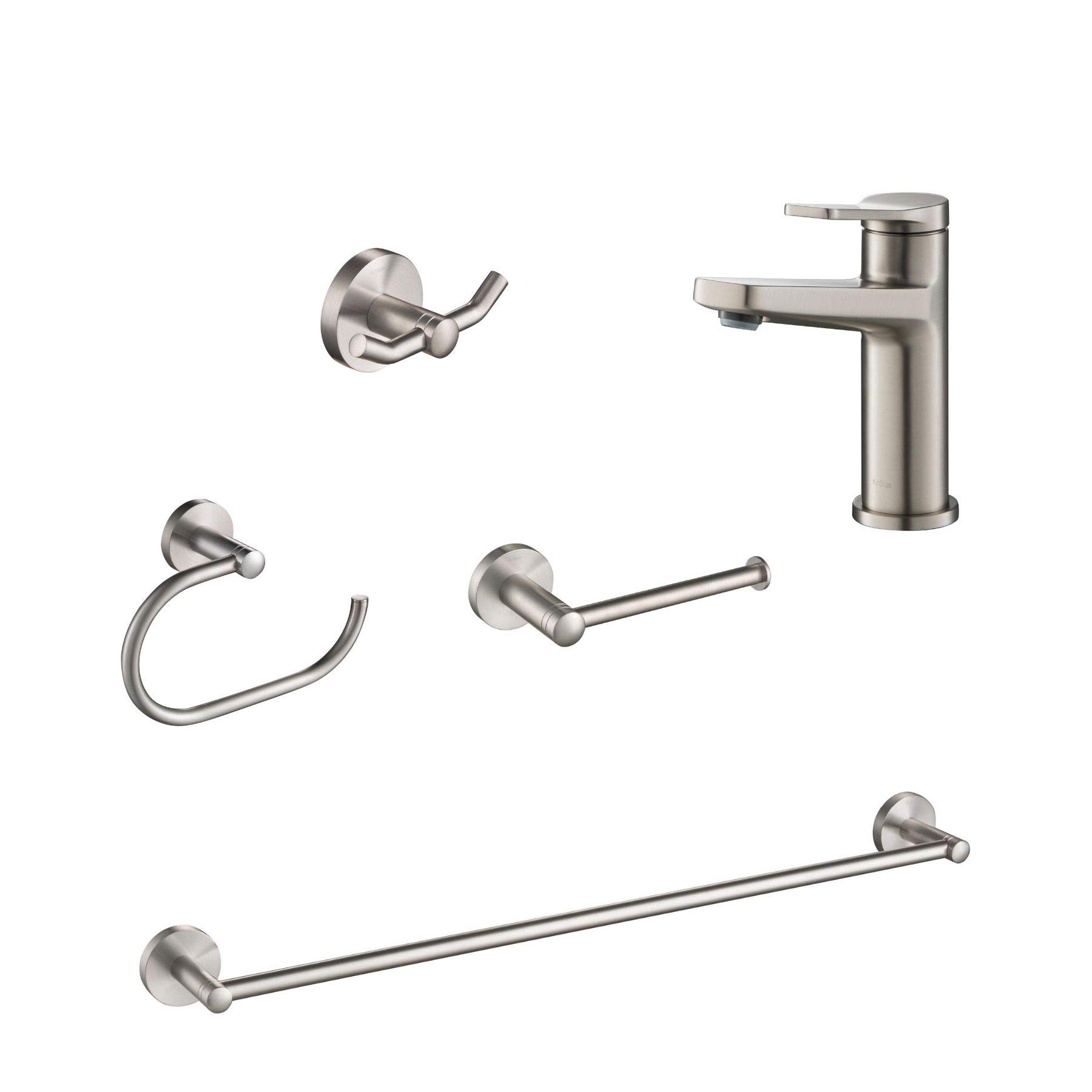 KRAUS Indy Single Handle Basin Bathroom Faucet in Spot Free Stainless Steel and Matching Pop-Up Drain with Overflow, KBF-1401SFS-PU-11SN