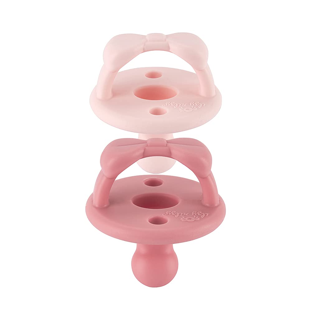 Itzy Ritzy Silicone Orthodontic Pacifiers - Sweetie Soother Pacifiers with Collapsible Handle & Two Air Holes for Added Safety, Baby Pacifiers for Ages 0-6 Months (Ballet Slipper & Primrose)