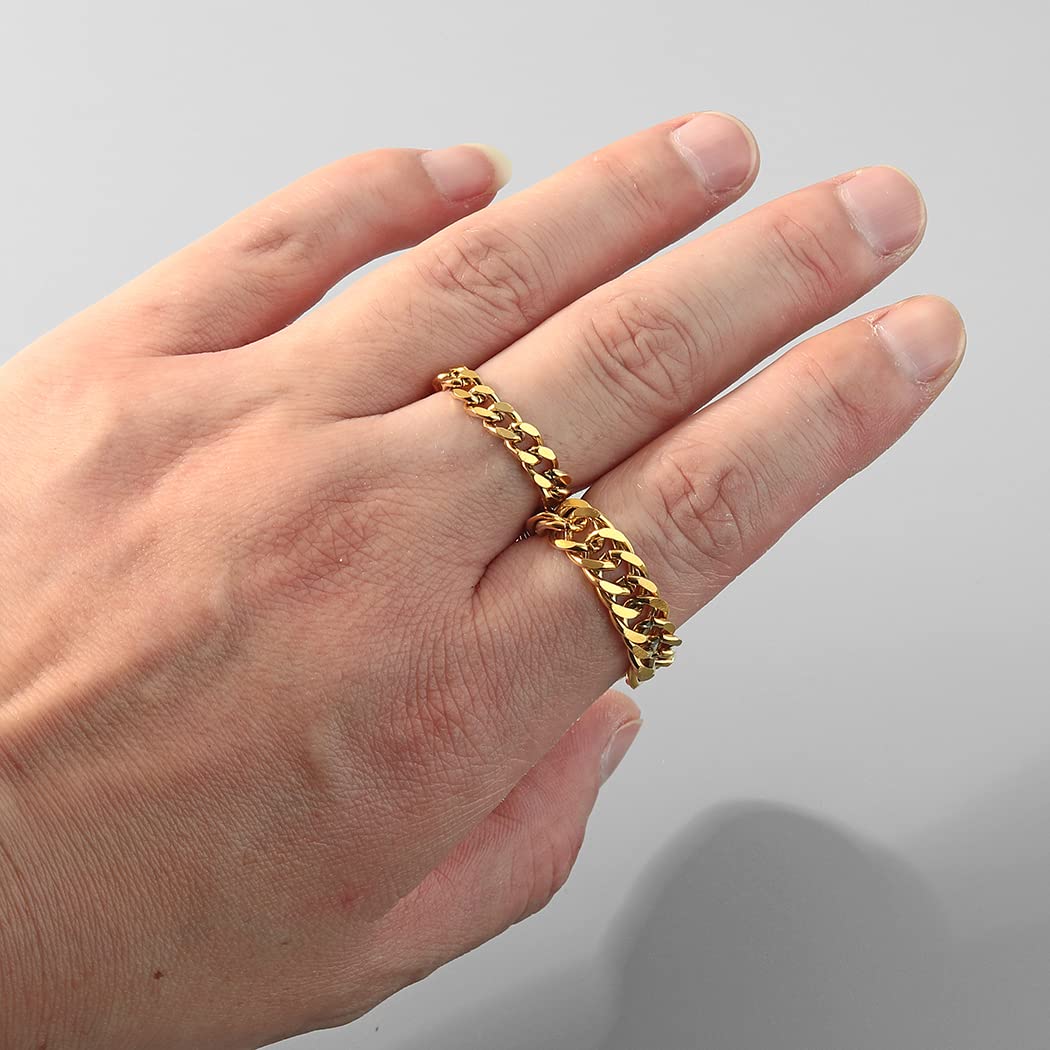 NEDAR 18K Gold Filled Gold Chain Designed Laser Engraved Wedding Ring 316L Stainless Steel Thick Chain Stacking Jewelry Band Cuban Chain Ring, Minimalist Ring (SPR-16419)