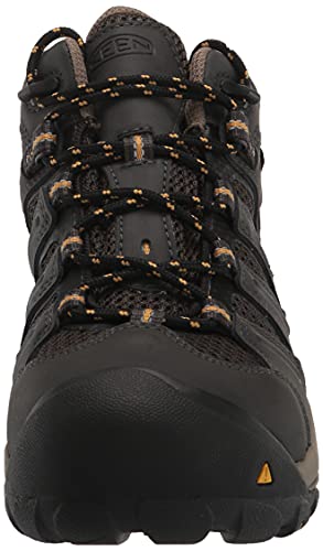 KEEN Utility Women's Lansing Mid Height Steel Toe Waterproof Work Boots, Raven/Tawny Olive, 8