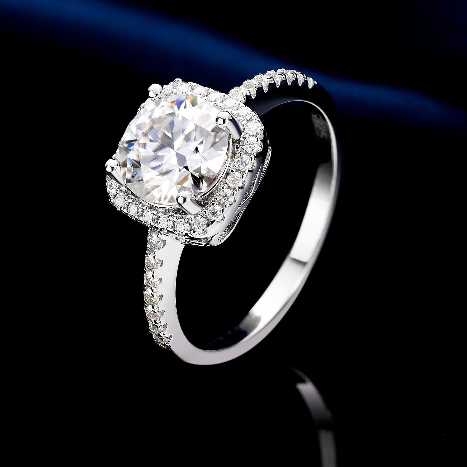 MDFUN Moissanite 2ct Halo Wedding Band S925 Sterling Silver Engagement Ring Square Diamond Promise Eternity Ring for Women Size 5