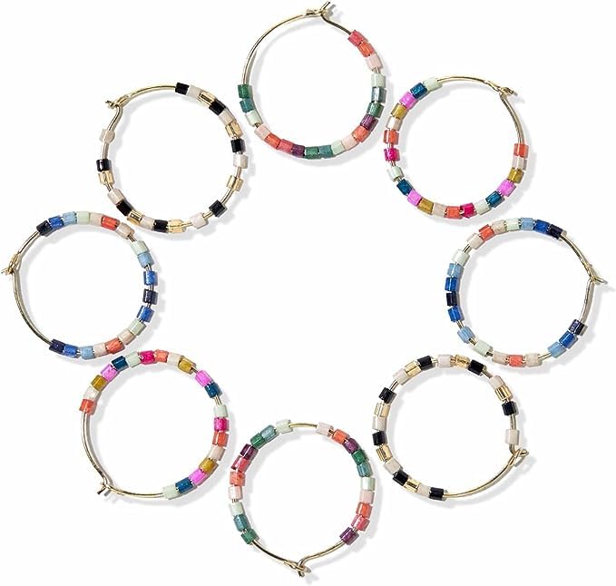 INK+ALLOY Beaded Mini Boho Hoop Earrings for Women, Victoria Mixed Seed Bead Small Hoops, Handmade Jewelry for the Modern Bohemian, 3/4-Inch (Black)