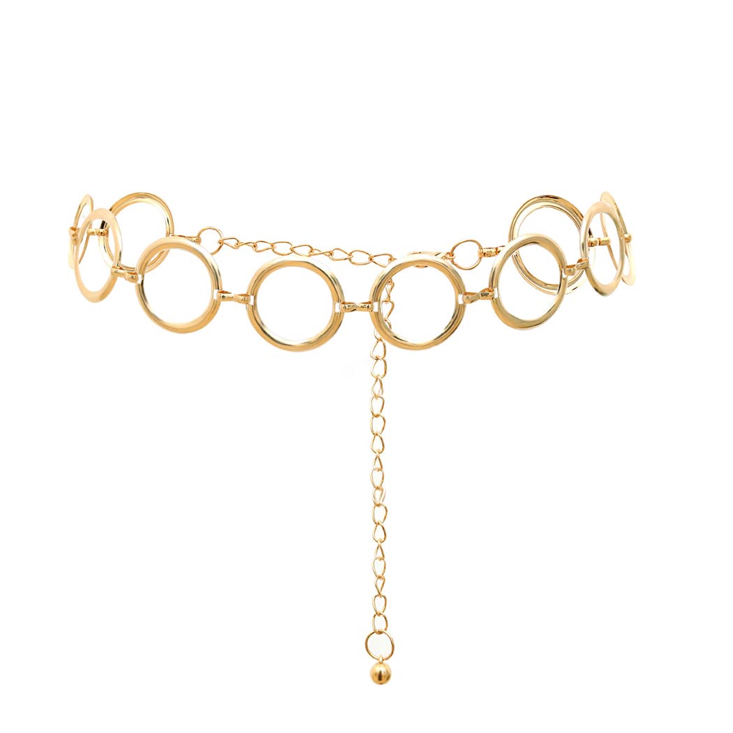 Jurxy S Size Alloy Waist Chain Body Chain for Women Waist Belt Belly Chain Adjustable Body Harness for Jeans Dresses ā Gold Ring Buckle Style 6