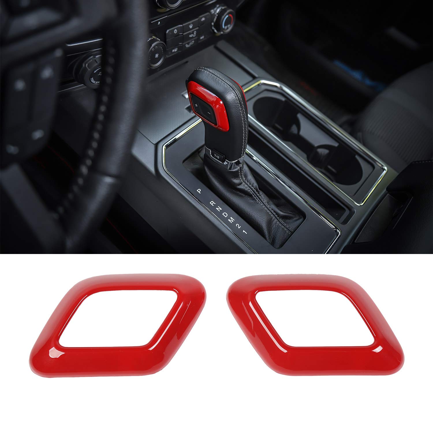 JeCar for Ford F150 Gear Shifter Head Trim Cover Frame Deacorative Trim Cover Frame for Ford F150 2015 2016 2017 (Red)