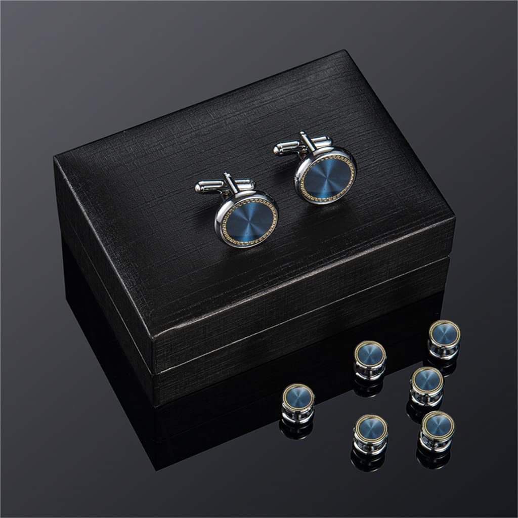 MJWDP Wedding Man Cuff Link Set Man Shirt Cufflinks Cufflink Shirts Studs Button and Cufflinks for Mens Tie Clips (Color : Blue)