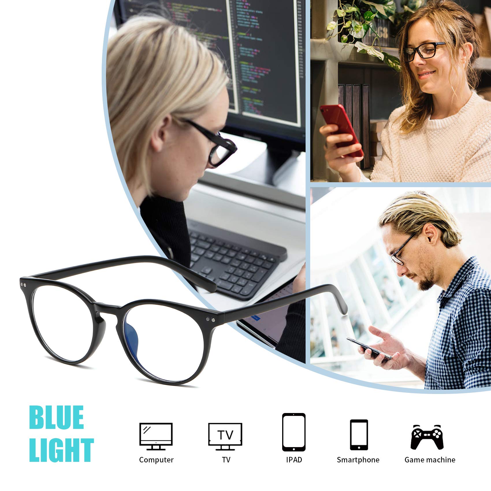 KECHIO Round Blue Light Blocking Glasses Vintage for Women Men Approved Anti Blue Ray Computer TV Reading Cut UV400 Eye Glasses