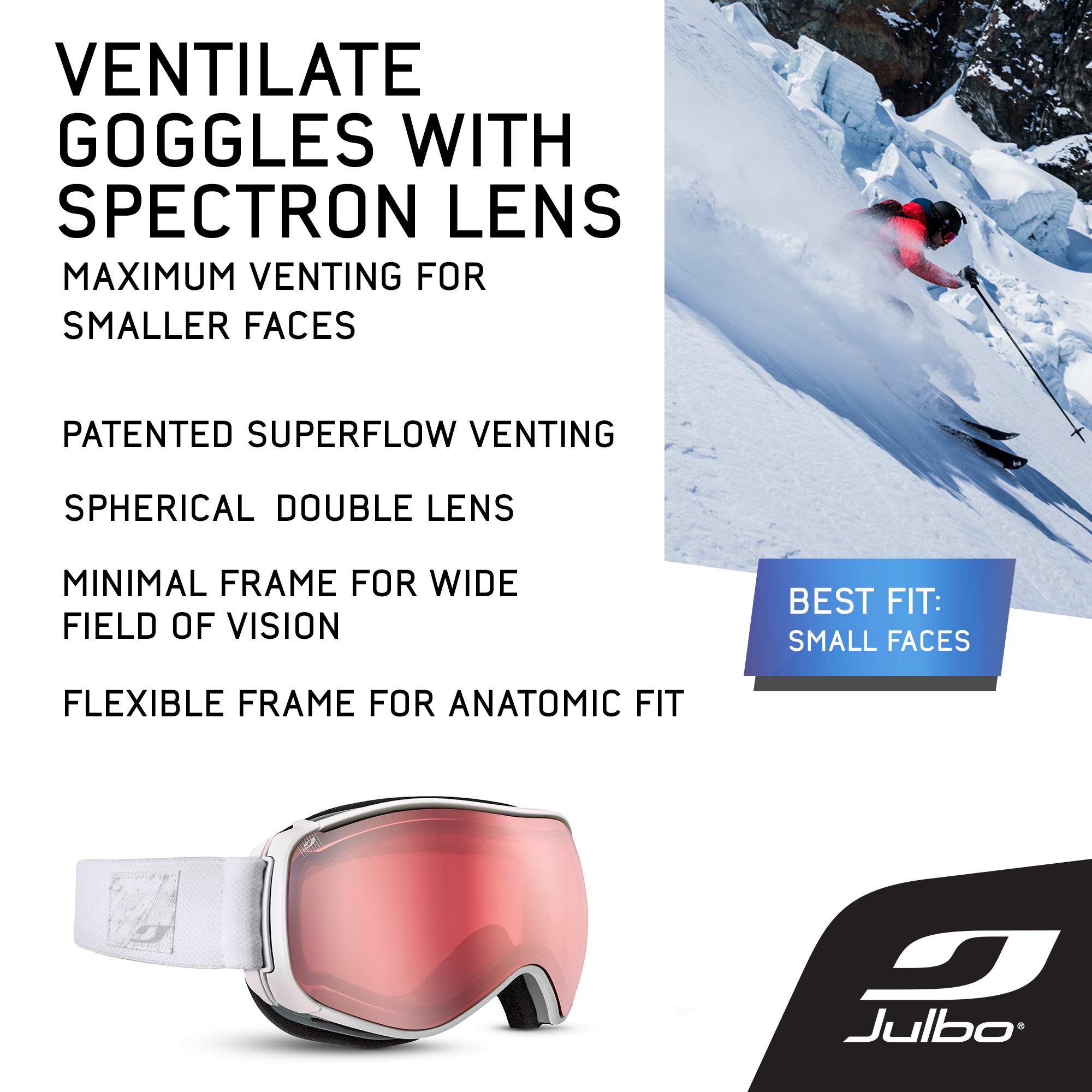 Julbo Ventilate Snow Goggles, White/Grey Frame - Spectron 3 Pink Lens