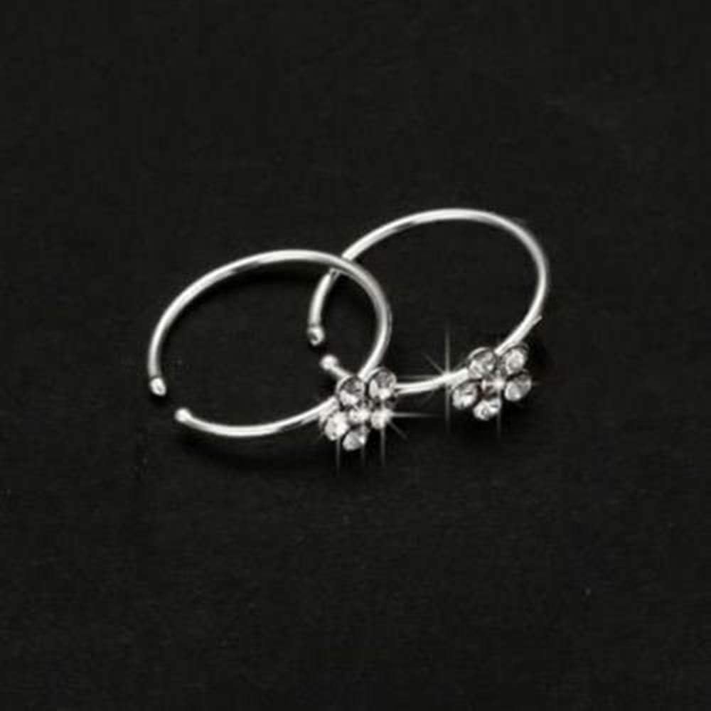 Longfu Small Thin Flower Clear Crystal Nose Ring Stud Hoop-Sparkly Crystal Nose Ring, B0102