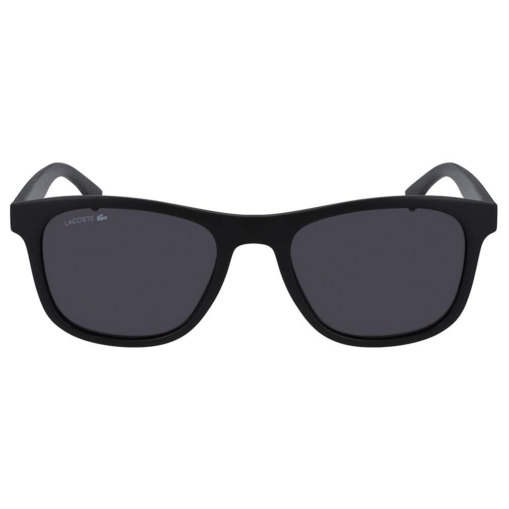 Lacoste Men's L884S Rectangular Sunglasses, Matte Black/Black Solid Smoke, 53 mm