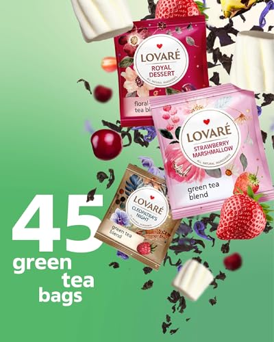 Lovare Black and Green Tea Bags Variety Pack - Made in Ukraine Tea Sampler - Individually Wrapped 90 Assorted Tea Bags - Gift Box For Tea Lovers (FEST TEA SET)