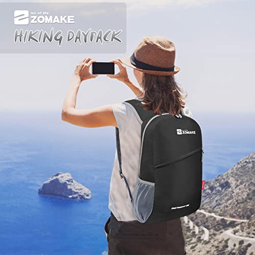 ZOMAKE 20L Small Packable Hiking Backpack for Women Men - Lightweight Travel Hiking Daypack - Water Resistant Foldable Day Pack for Camping Outdoor Sports (Black)