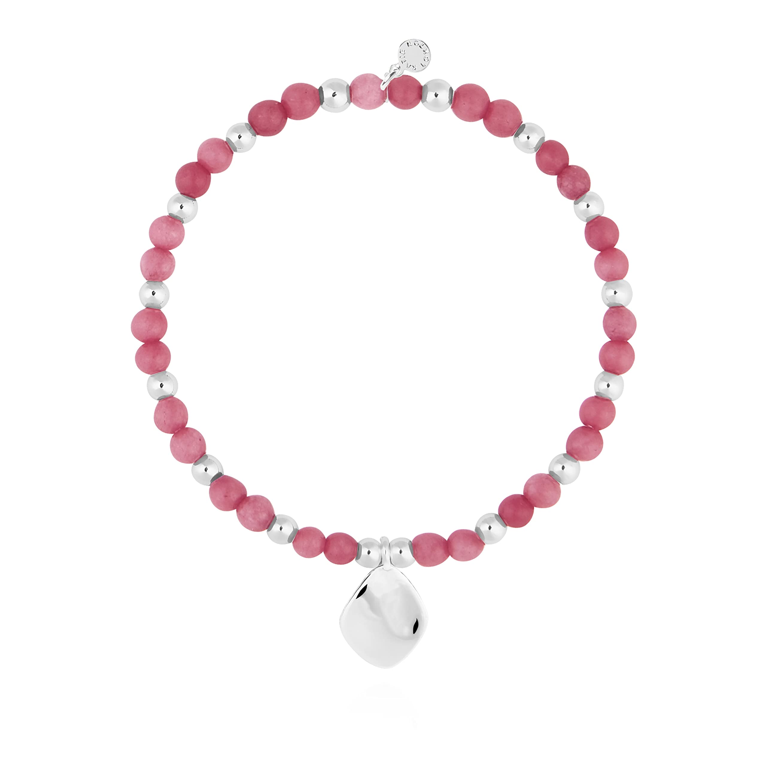 KATIE LOXTON Wellness Gems Womens 7 inch Silver Plated Boxed Bangle Charm Bracelet Pink Jade Color Bead