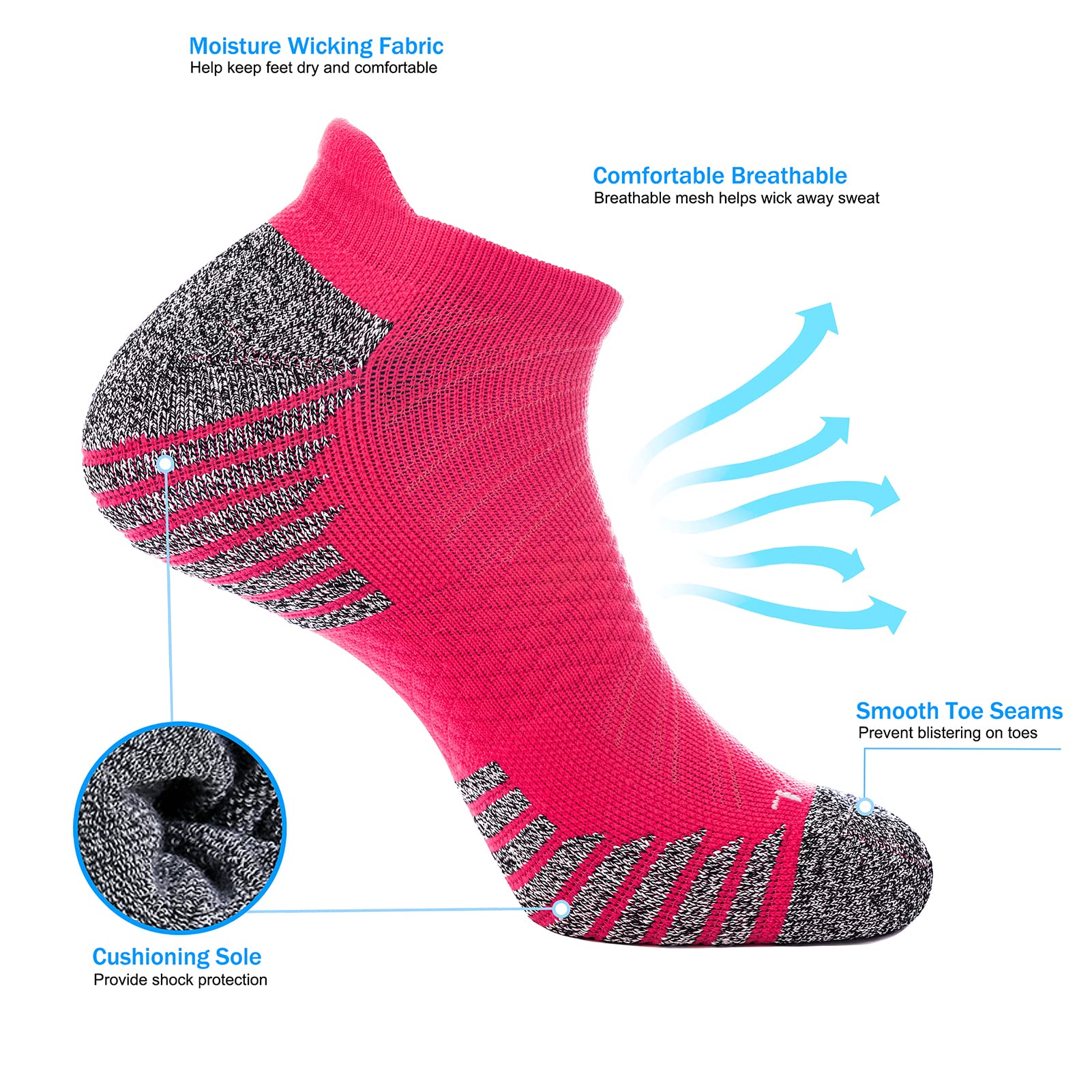 JEEDMNO Athletic Ankle Compression Socks Cushioned for Men and Women, Short Arch Support Socks ,Black,2 Pairs,Medium (Size 7-10 Womens/6-9 Mens)