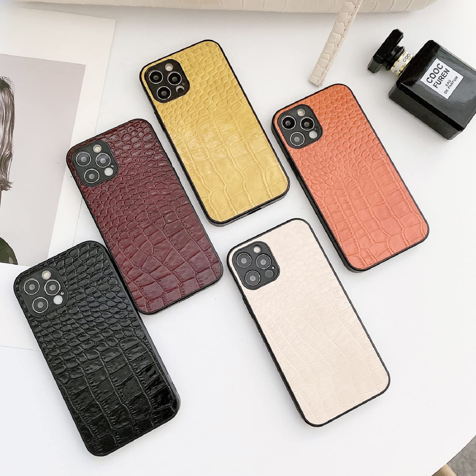 KELUOAS iPhone 12 Pro Max Case for Women,Crocodile Synthetic Patent Leather Cover, Classic Fashion Case-Wine Red