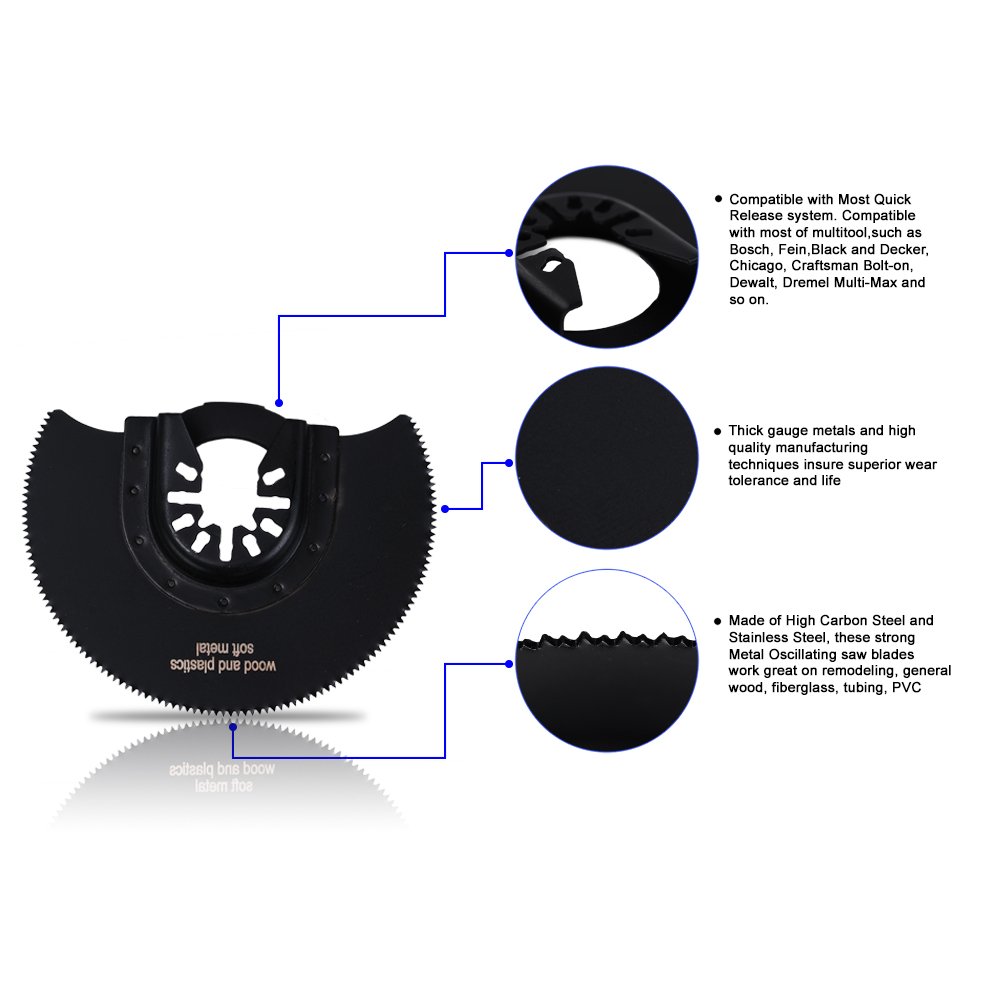 HIFROM Wood/Metal Oscillating Multitool Saw Blade Set Compatible with Fein Multimaster，Porter Rockwell Cable,Bosch Craftsman,Ridgid,Makita Milwaukee,Chicago 14 pcs