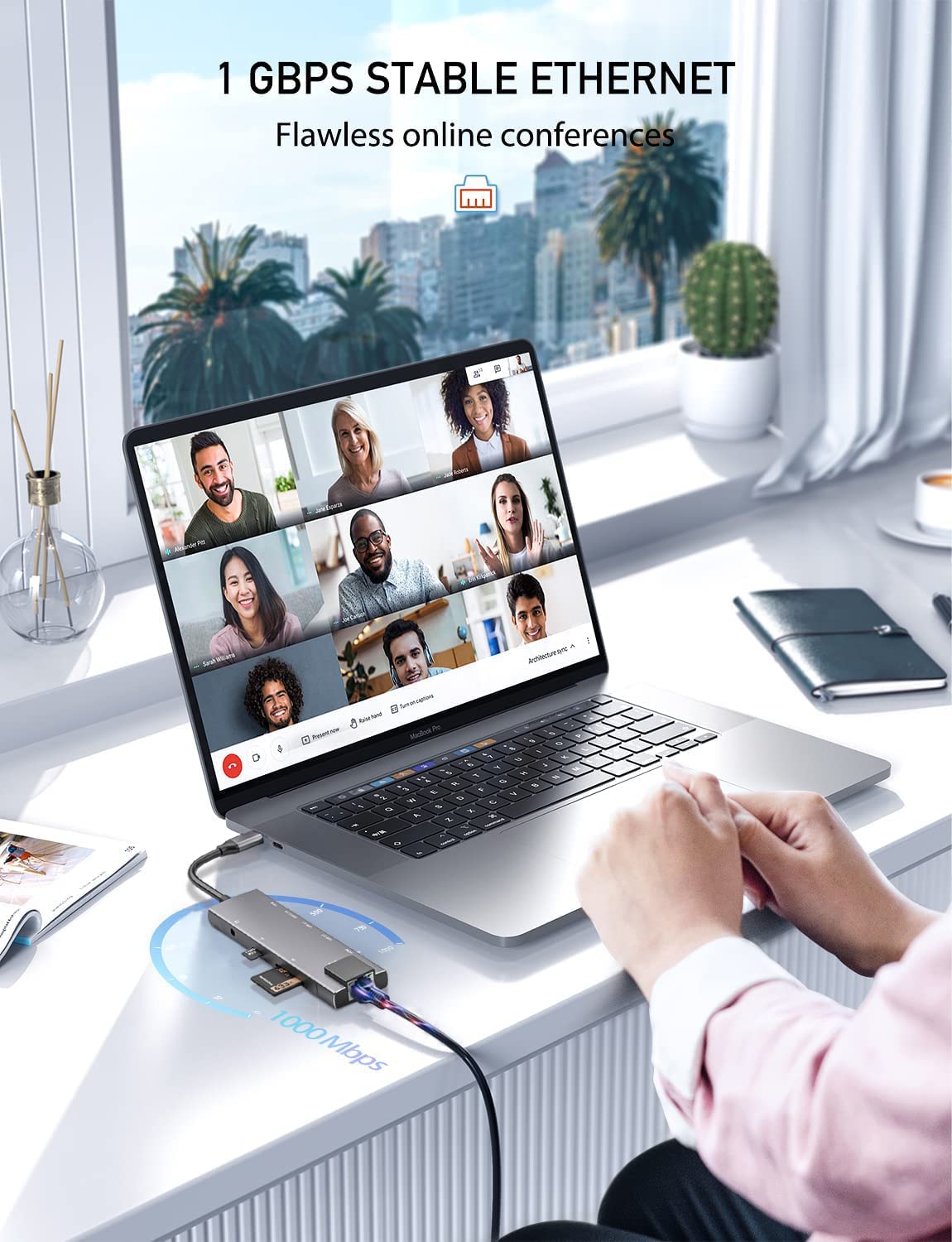 USB C Hub Mulitiport Adapter, 9-in-1 Hub with 1Gbps Ethernet,4K@30Hz HDMI,100W Power Delivery, 2 USB 3.0,SD/TF Card Slots,3.5mm Jack,USB-C3.0 Data, for MacBook Pro/Air iPad Pro M1/M2,Chromebook