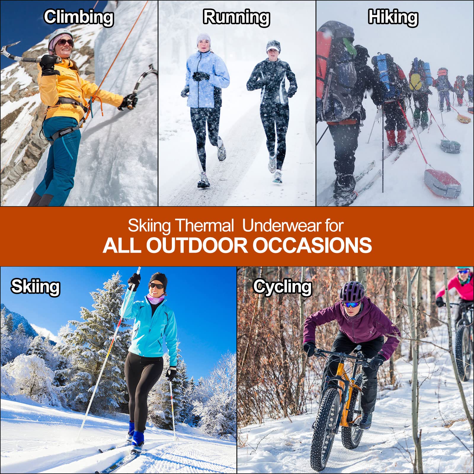 Odoland Thermal Underwear for Women, Winter Warm Skiing Base Layer Set Mock Turtleneck Sport Top & Bottom Light Grey