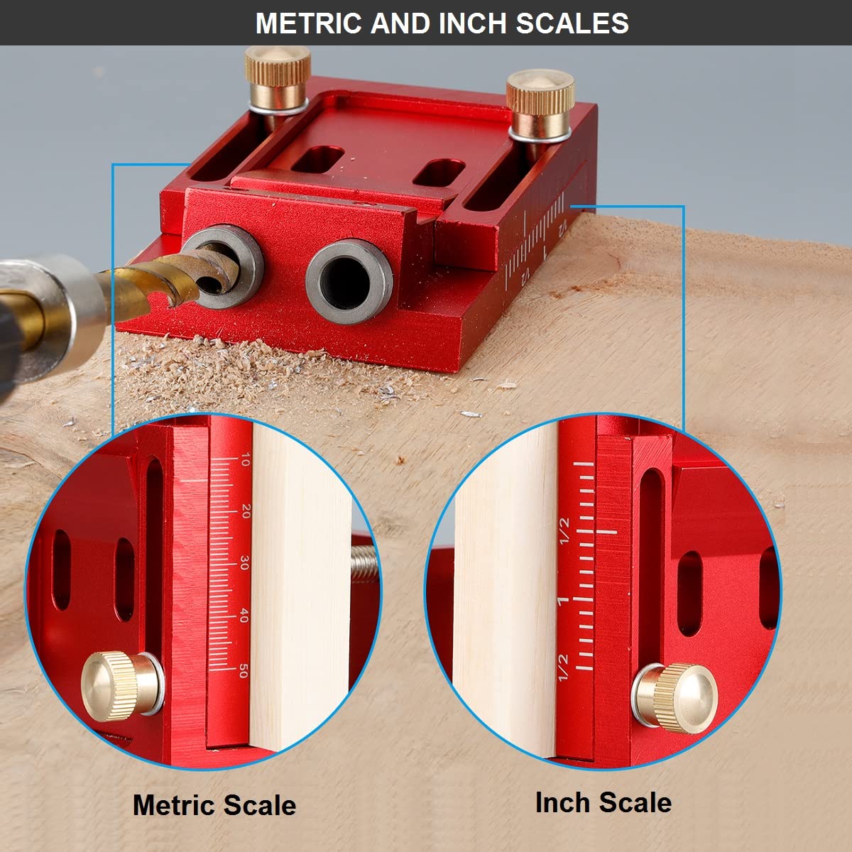 Newruiheng Pocket Hole Jig Tool Kit for Carpentry, Pocket Hole Drill Guide Jig Set for 15° Angled Holes, Portable Wood Pocket Hole Screw Clamp System for Woodworking (Red)